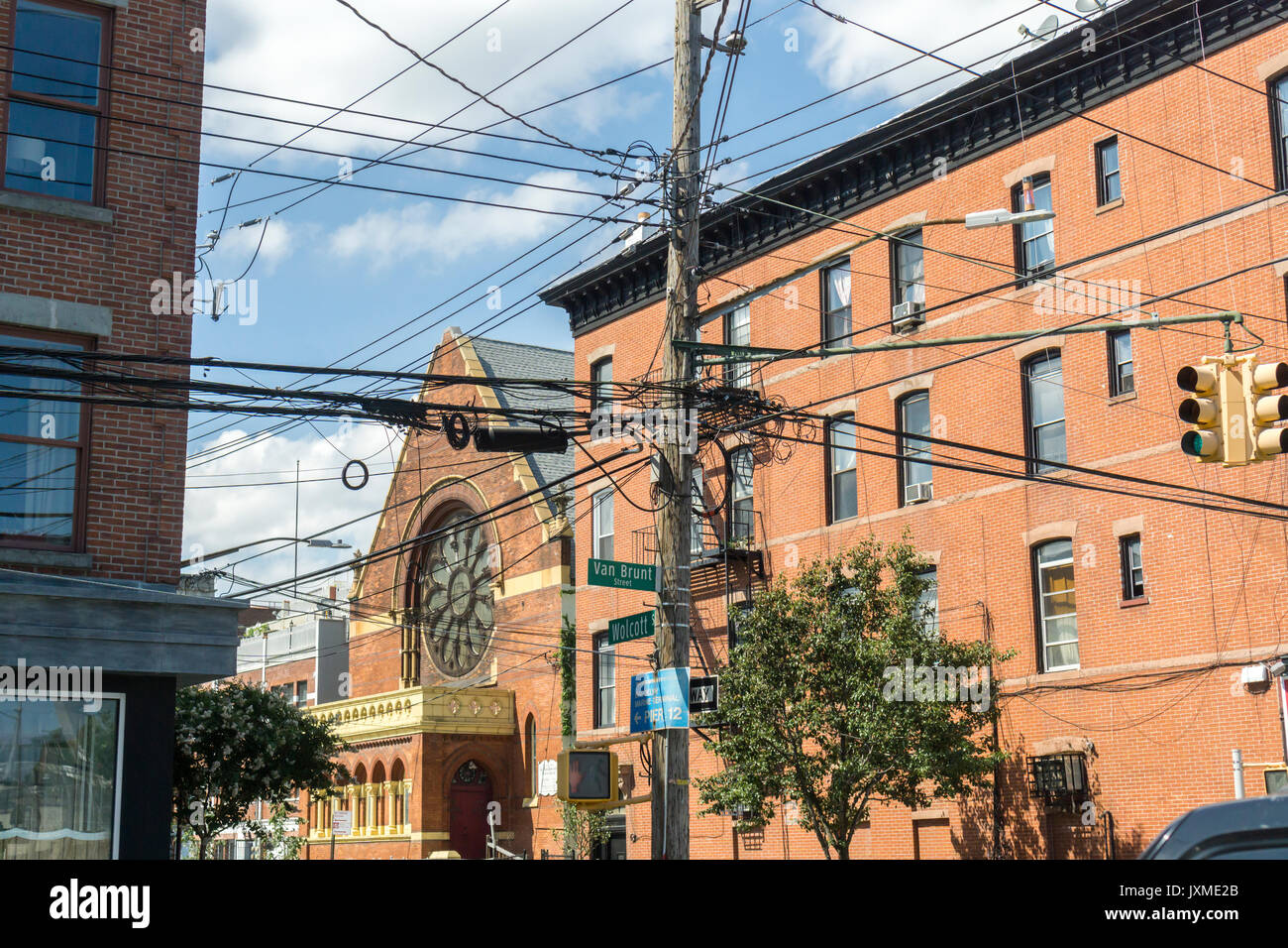 Overhead electrical and communication lines in the Red Hook ...