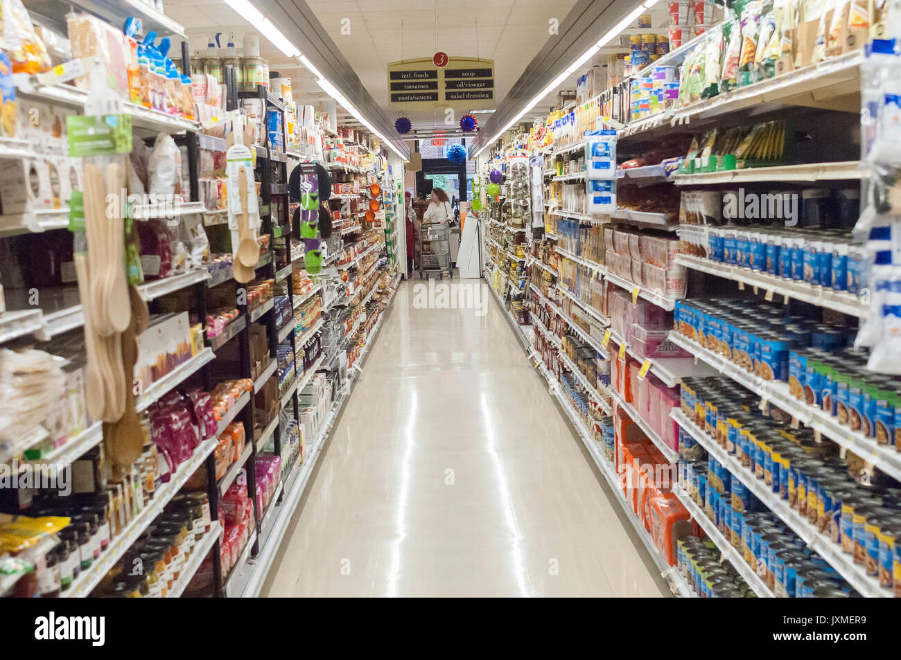 A near empty aisle in a supermarket in New York on Sunday, August 13 ...