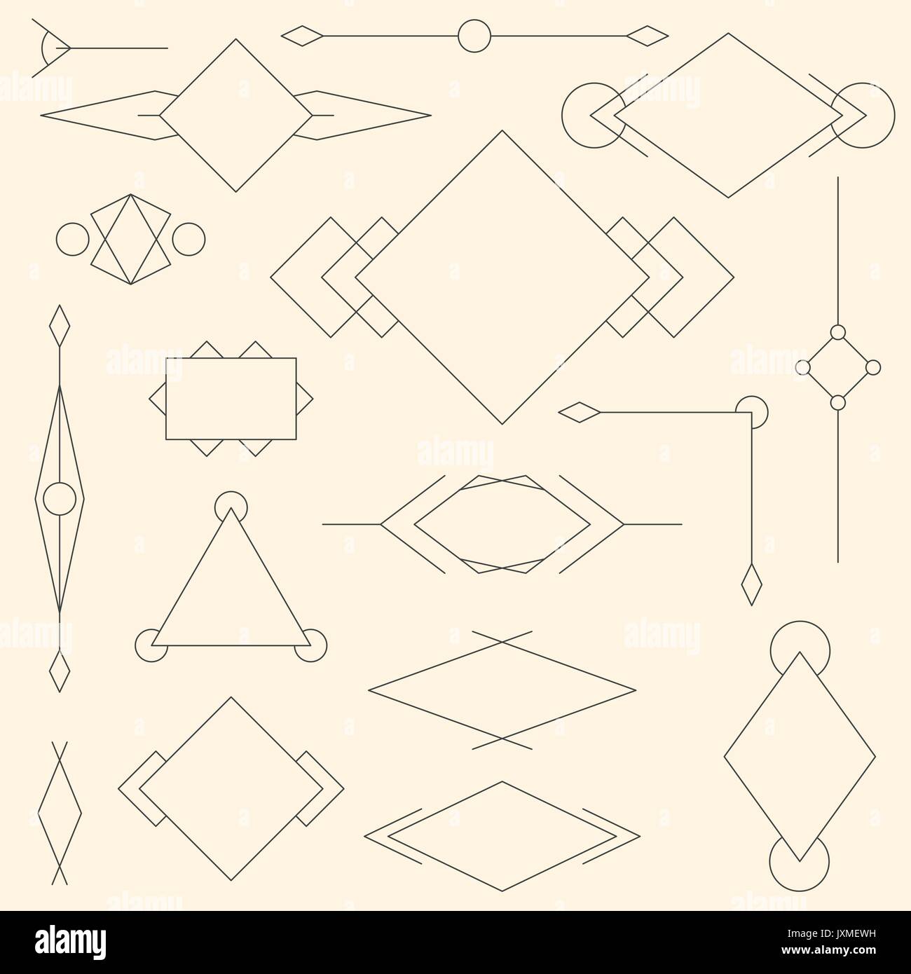 Set of grey linear graphic stylized frames and borders on beige ...