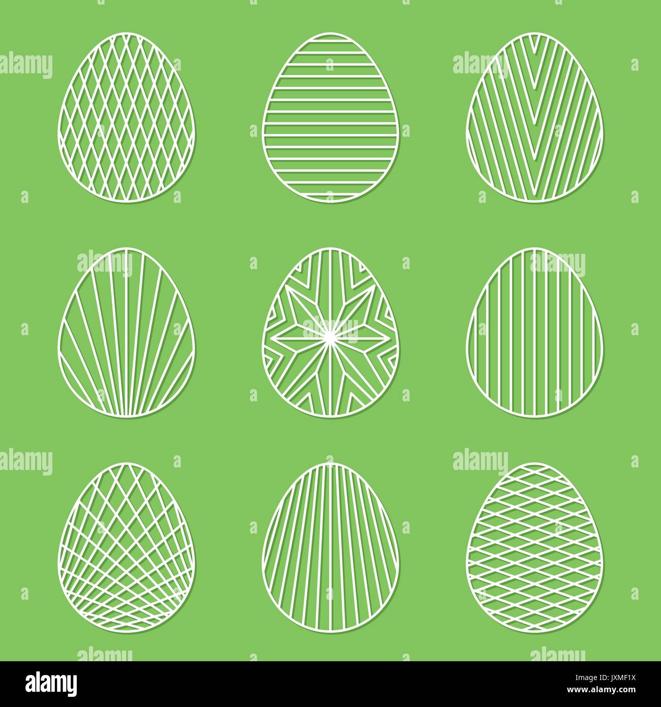 Set of linear minimal Easter egg vector art on green background Stock ...