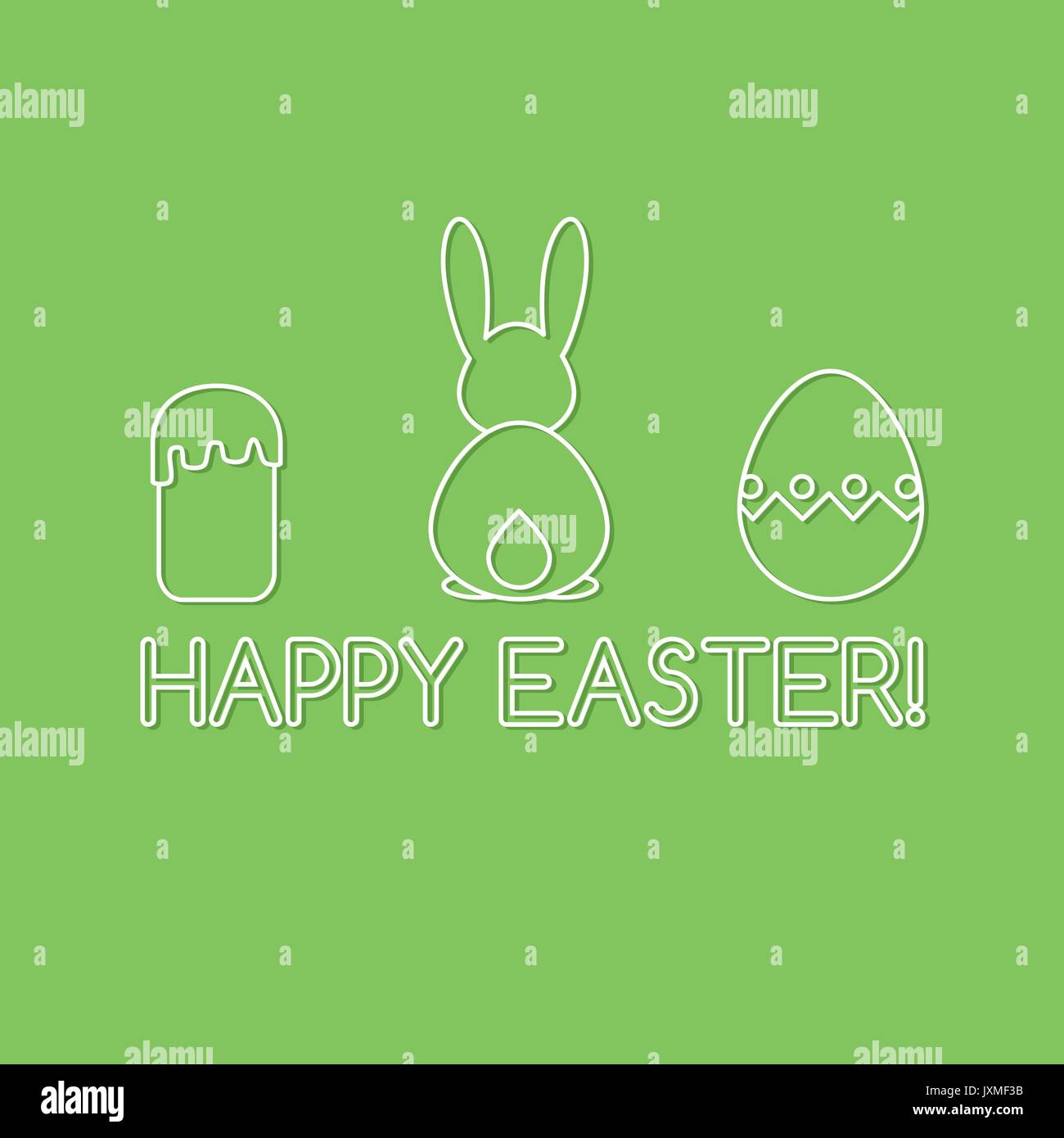 Card template with Easter symbols line art and Happy Easter inscription ...
