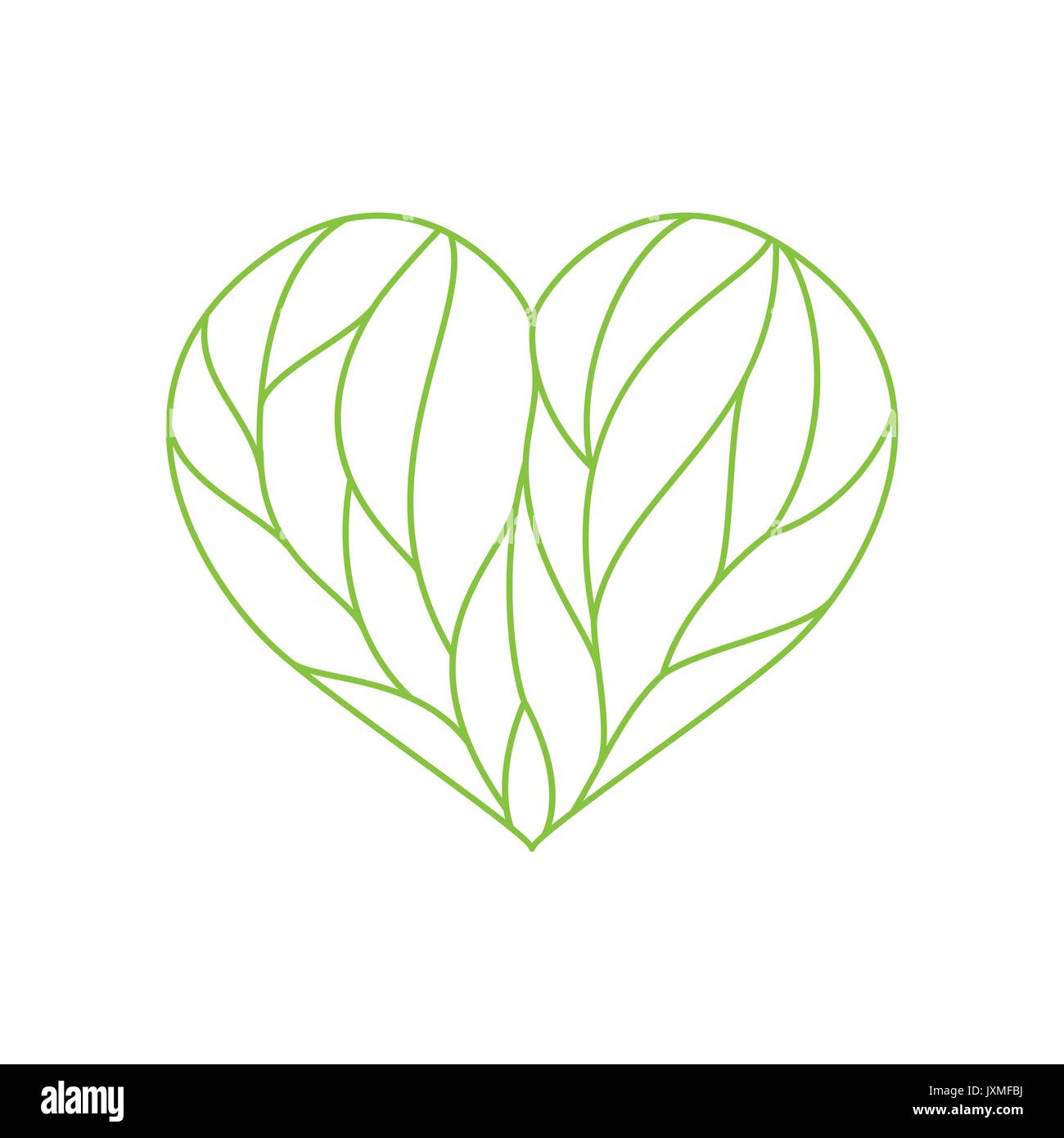 Heart composition divided with green lines on white background Stock ...