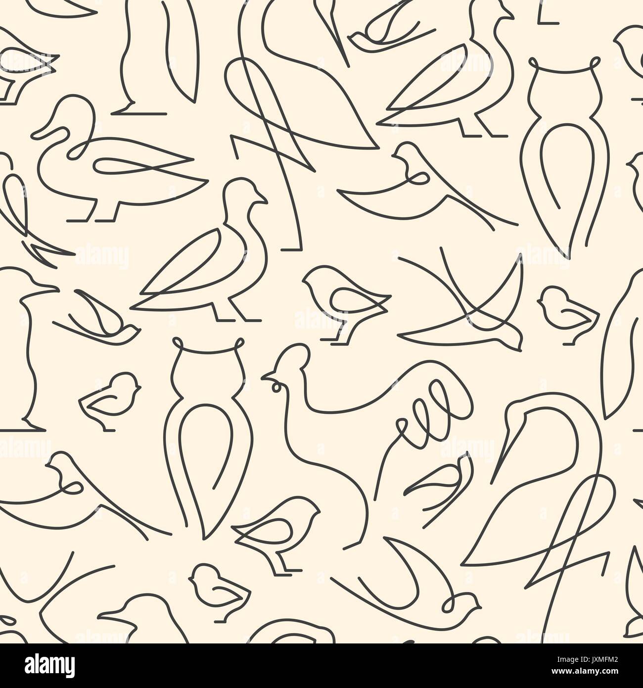 Seamless pattern made of birds drawn with continuous line Stock Vector ...