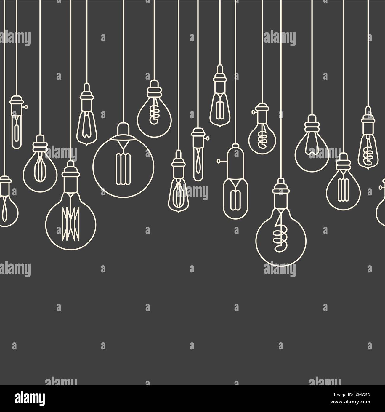 Seamless border made of retro stylized linear electric bulbs Stock ...