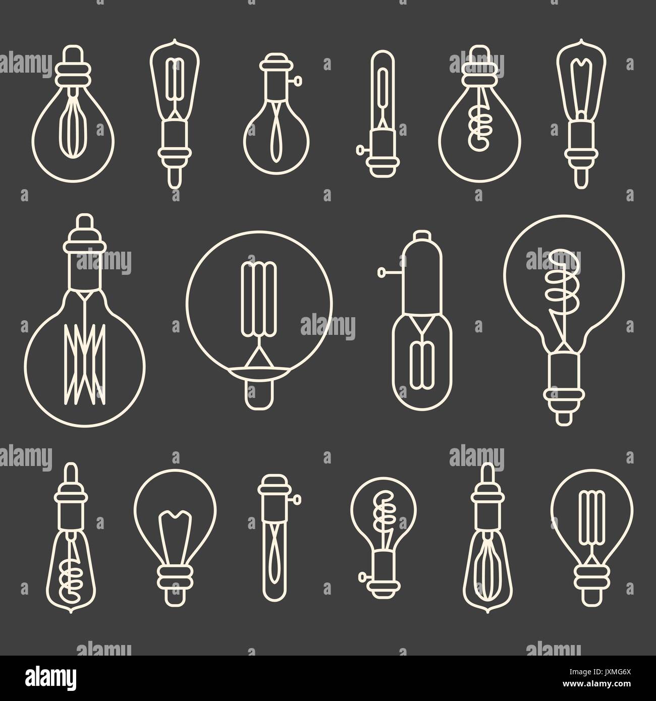 Set of retro stylized linear electric bulbs illustration Stock Vector ...