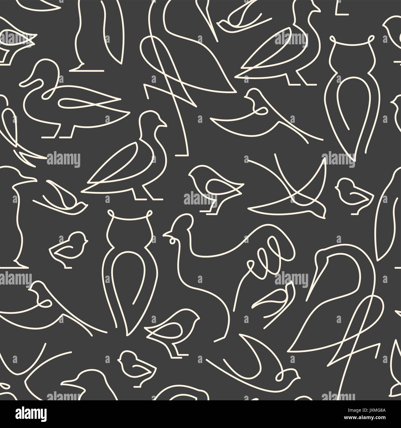 Seamless pattern made of birds drawn with continuous line Stock Vector ...