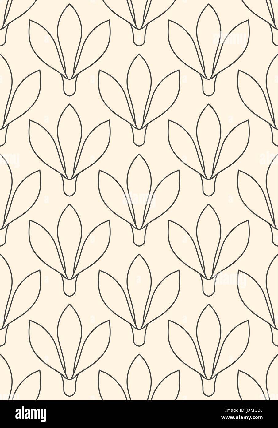 Seamless linear flower pattern on beige background Stock Vector Image ...