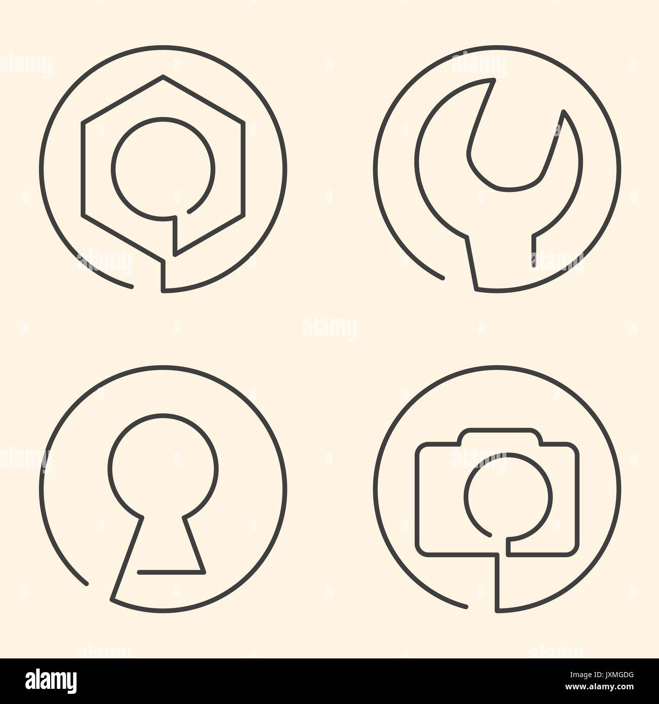 Set of continuous line logo on beige background Stock Vector Image ...