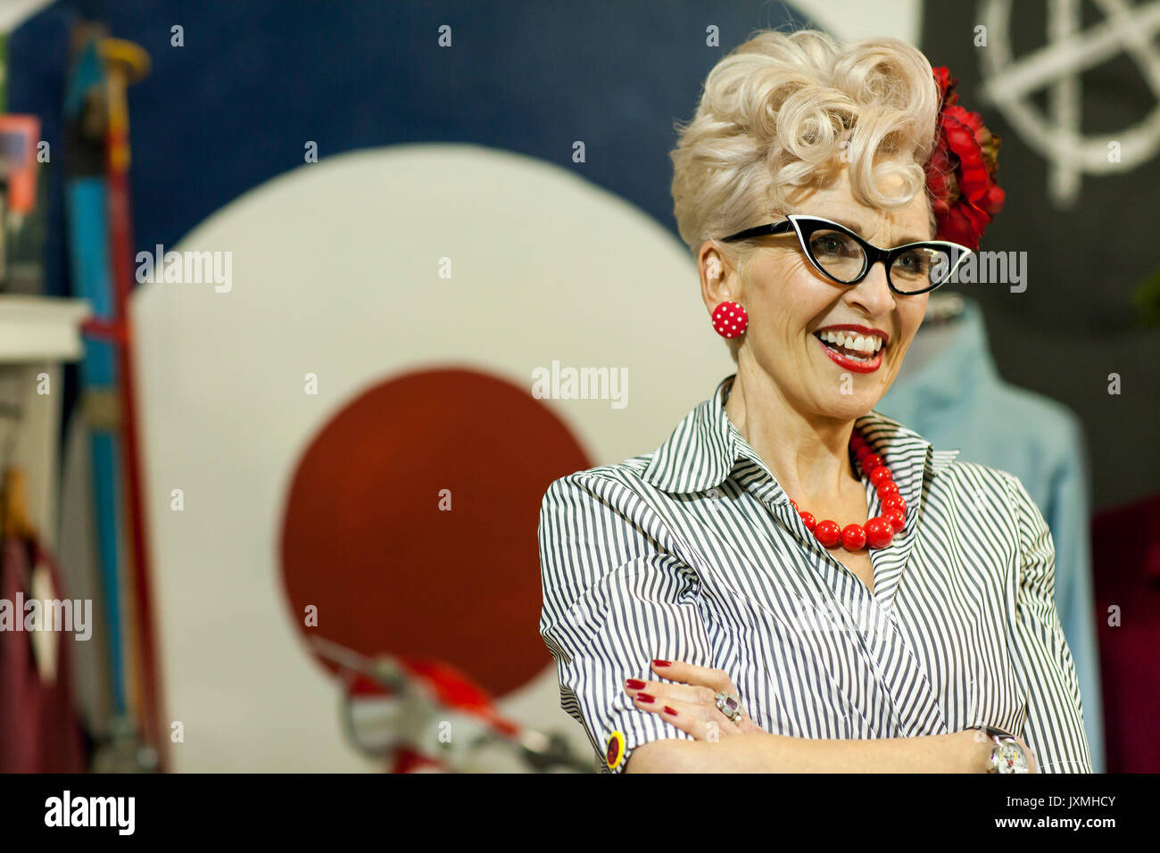 Portrait of quirky vintage woman in antique and vintage emporium Stock ...
