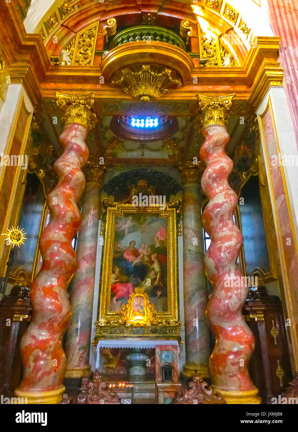 The interior of the beautiful Jesuit Church, a two-floor, double-tower ...