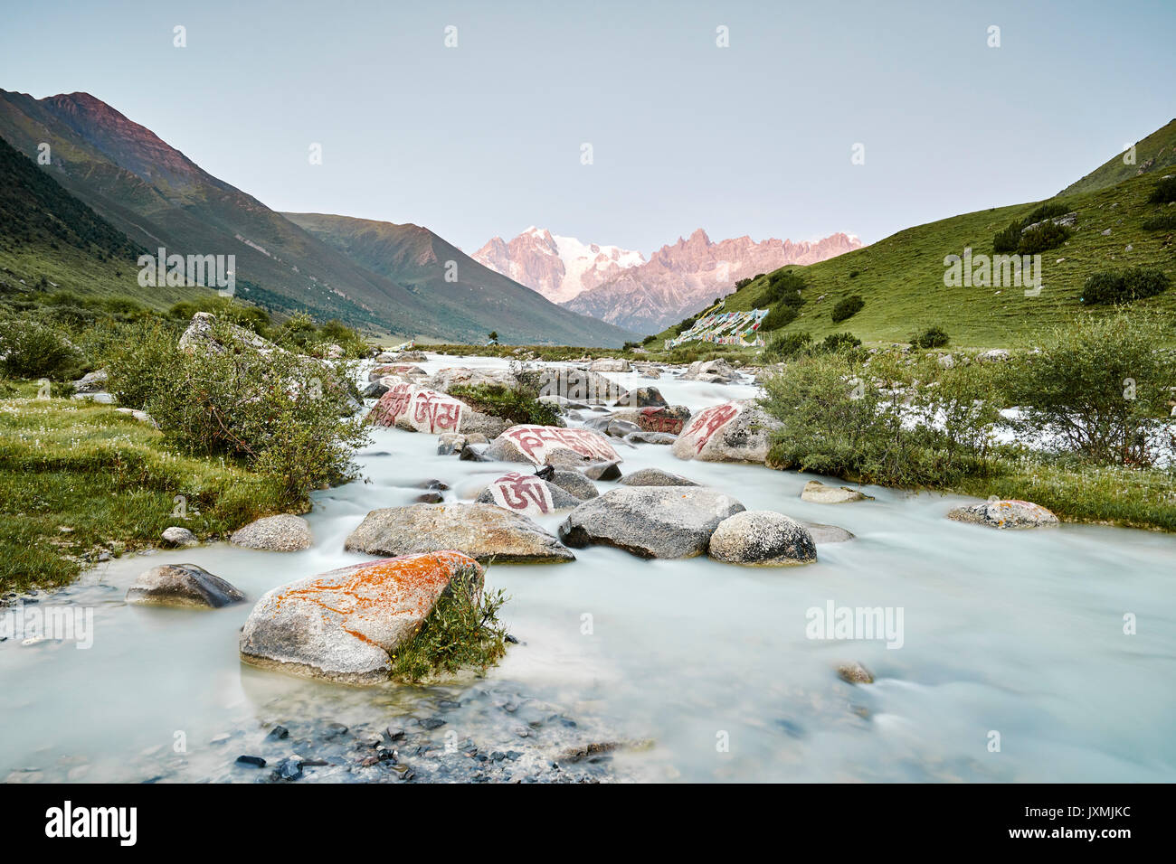 Mani stone in river, Dege, Sichuan, China Stock Photo - Alamy