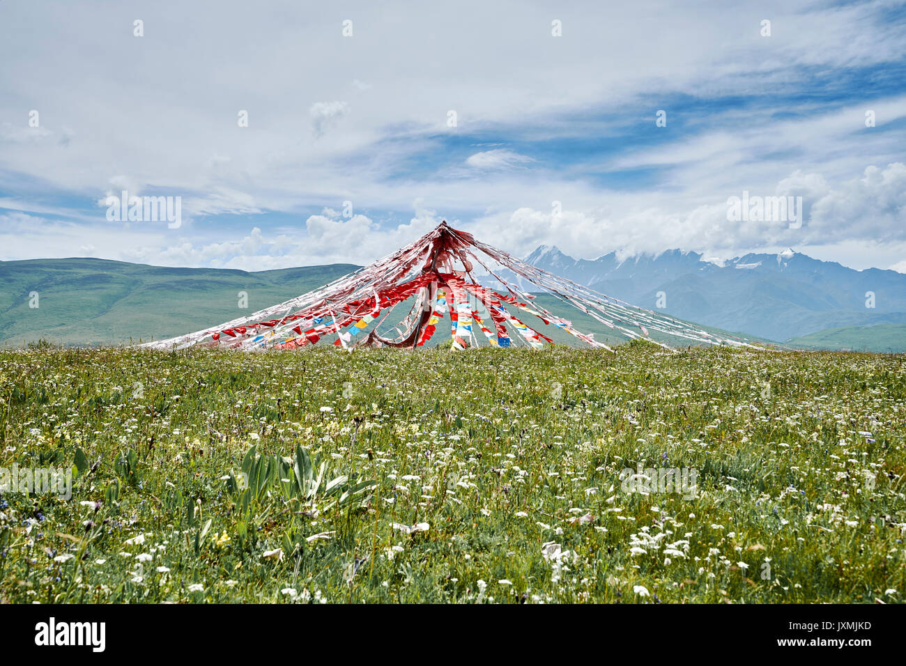 Prayer flags in landscape, Luhuo, Sichuan, China Stock Photo - Alamy