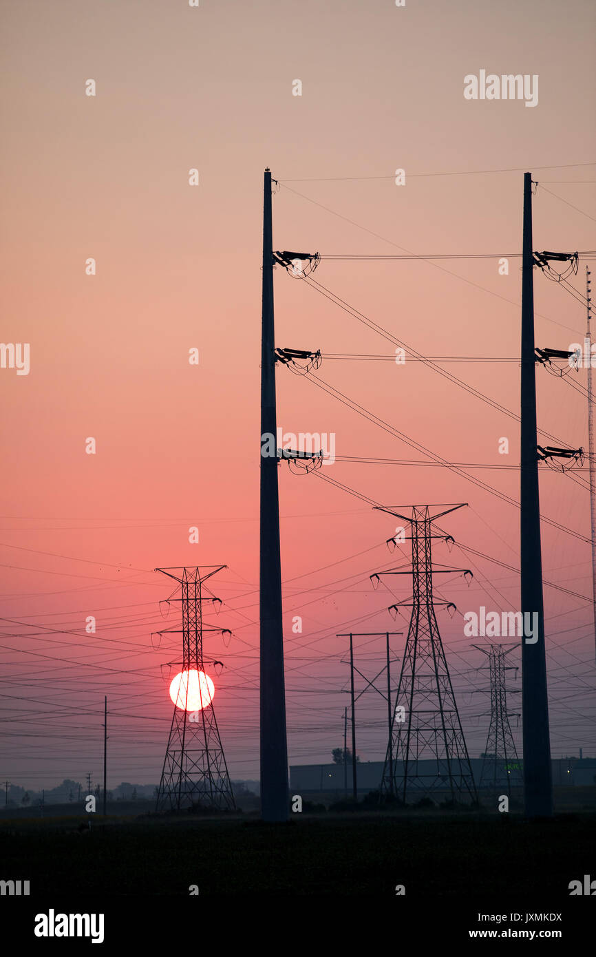 High voltage power lines sunrise hi-res stock photography and images ...