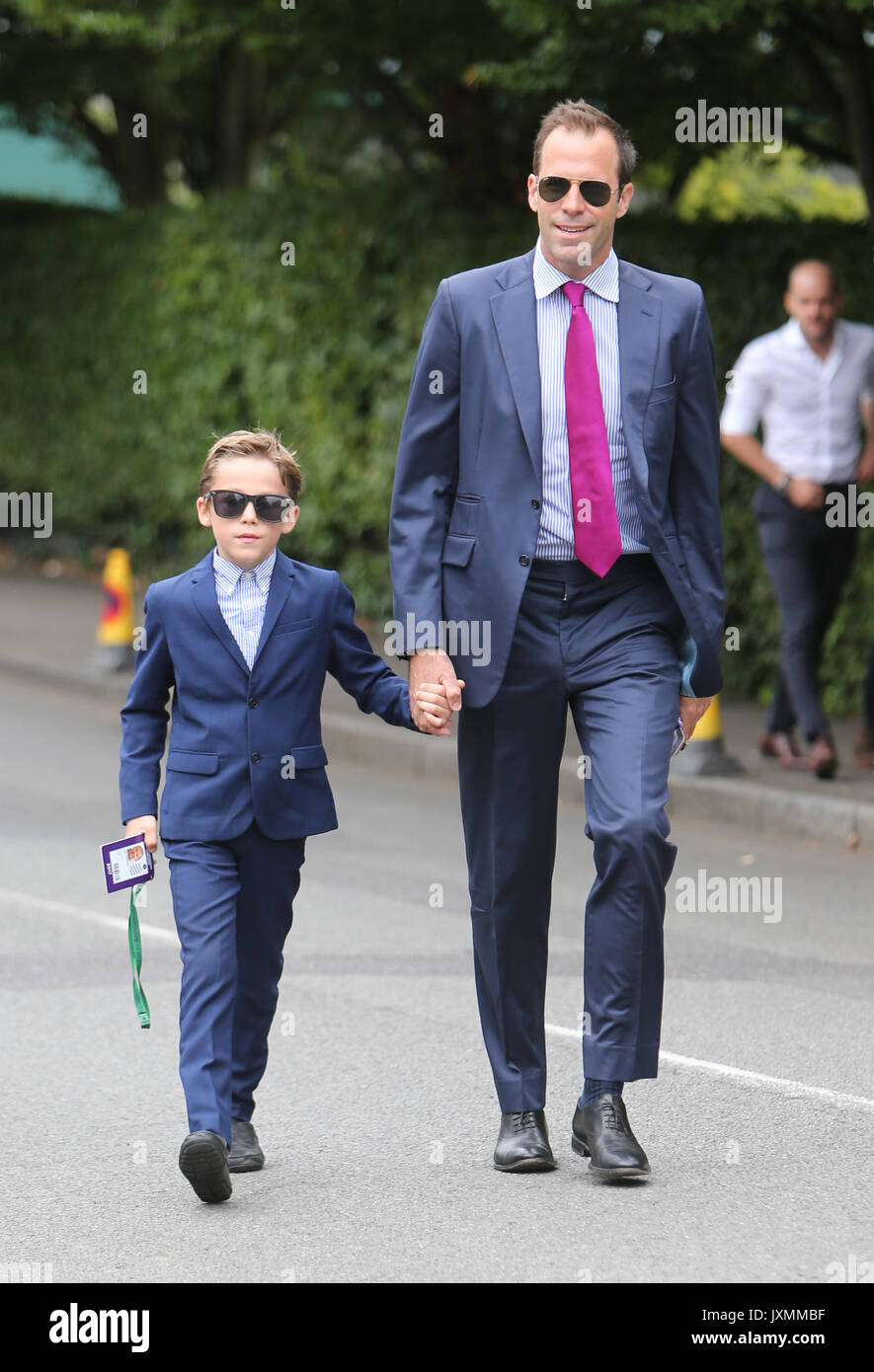 Greg Rusedski and his son arriving at Wimbledon Featuring: Greg ...