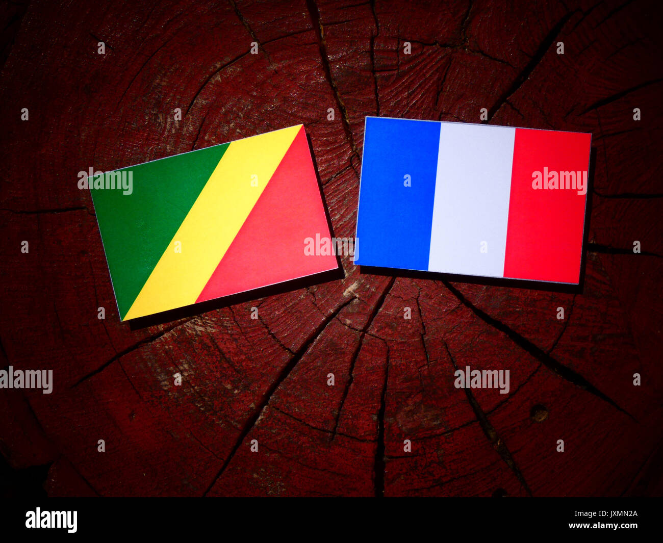 Republic of the Congo flag with French flag on a tree stump isolated ...