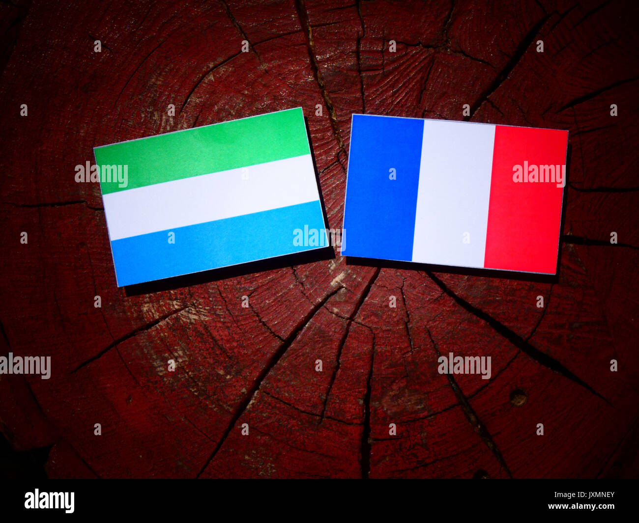 Sierra Leone flag with French flag on a tree stump isolated Stock Photo ...
