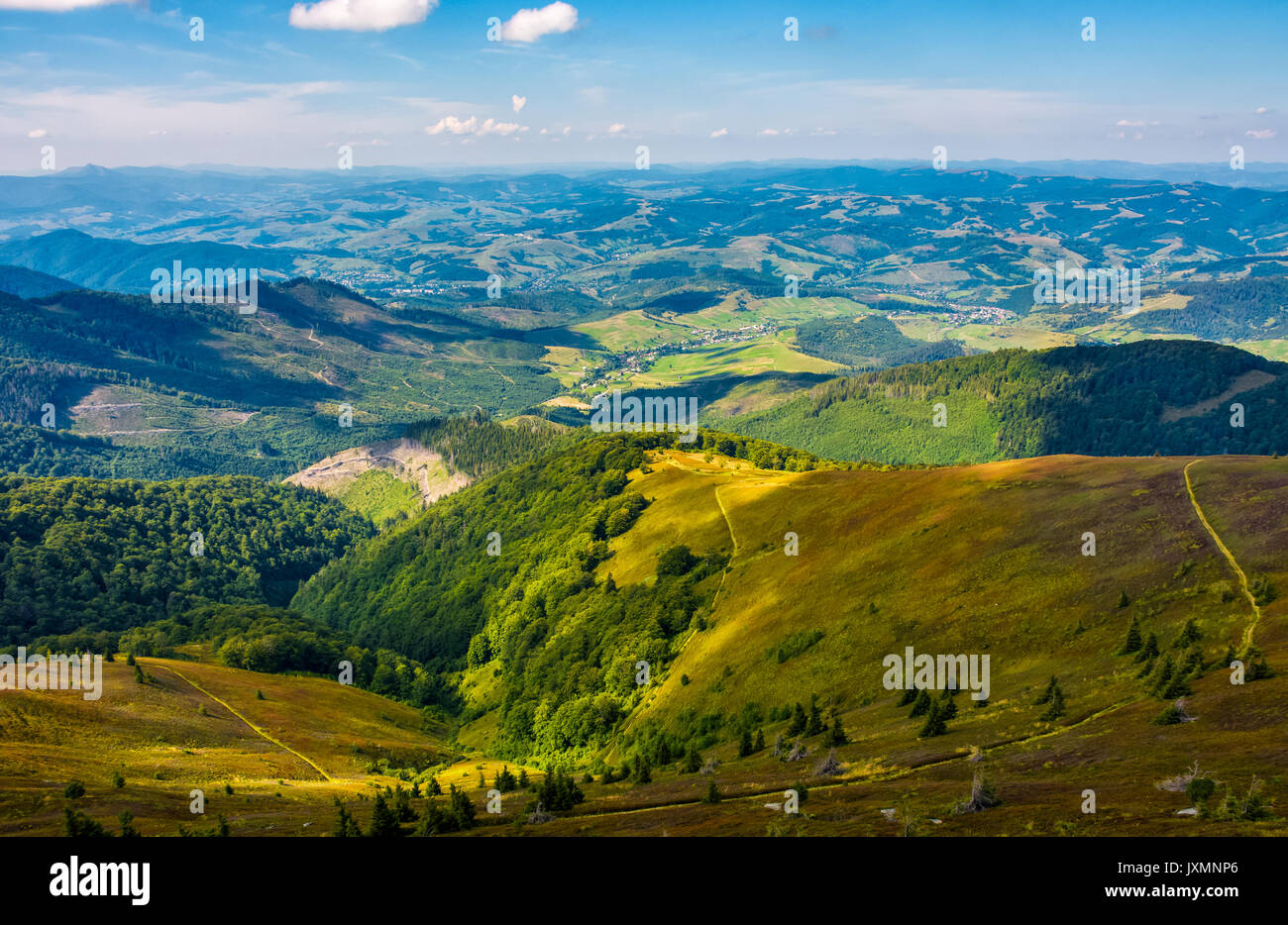 beautiful valley in countryside view from hillside. hilly landscape ...