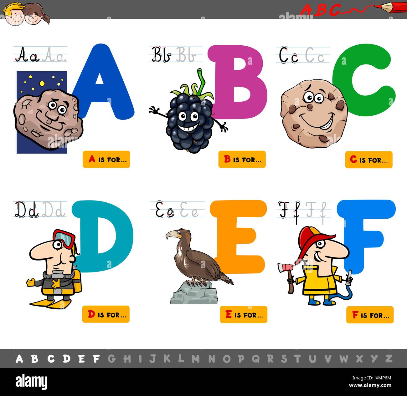 Cartoon Illustration of Capital Letters Alphabet Educational Set for ...