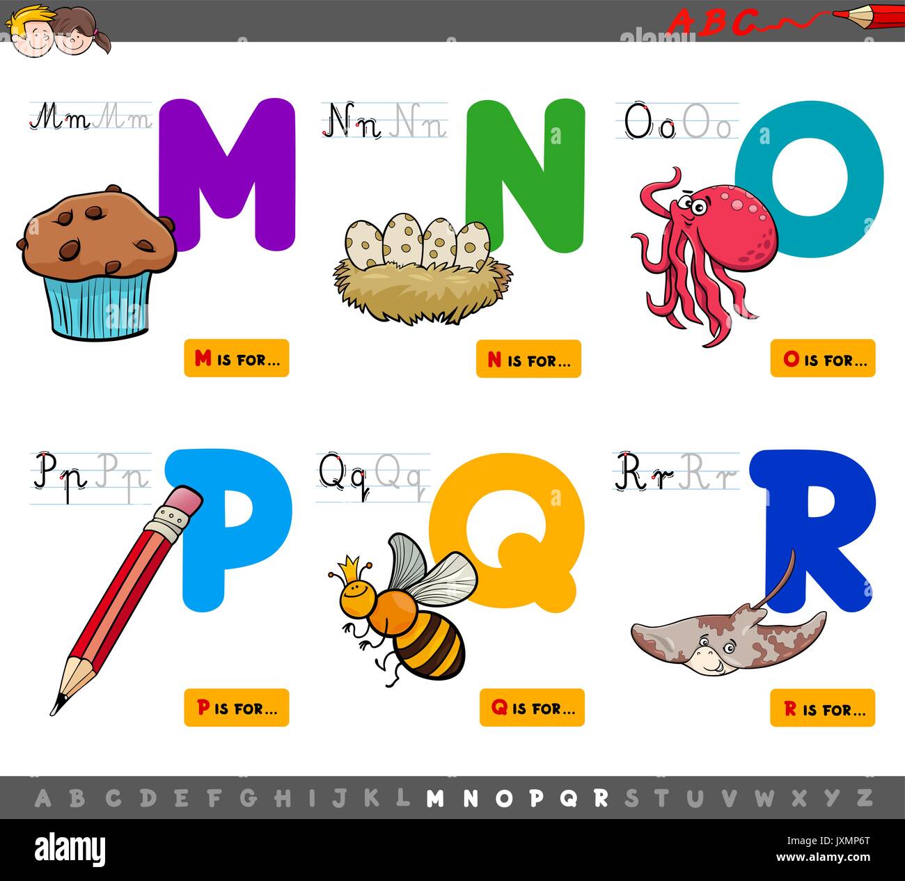 Cartoon Illustration of Capital Letters Alphabet Educational Set for ...