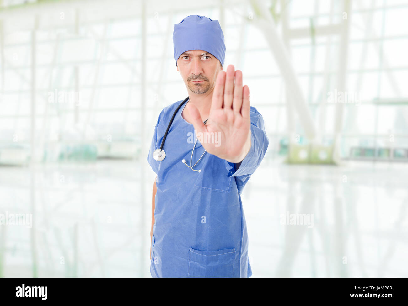 male doctor going stop with his hand, at the hospital Stock Photo - Alamy