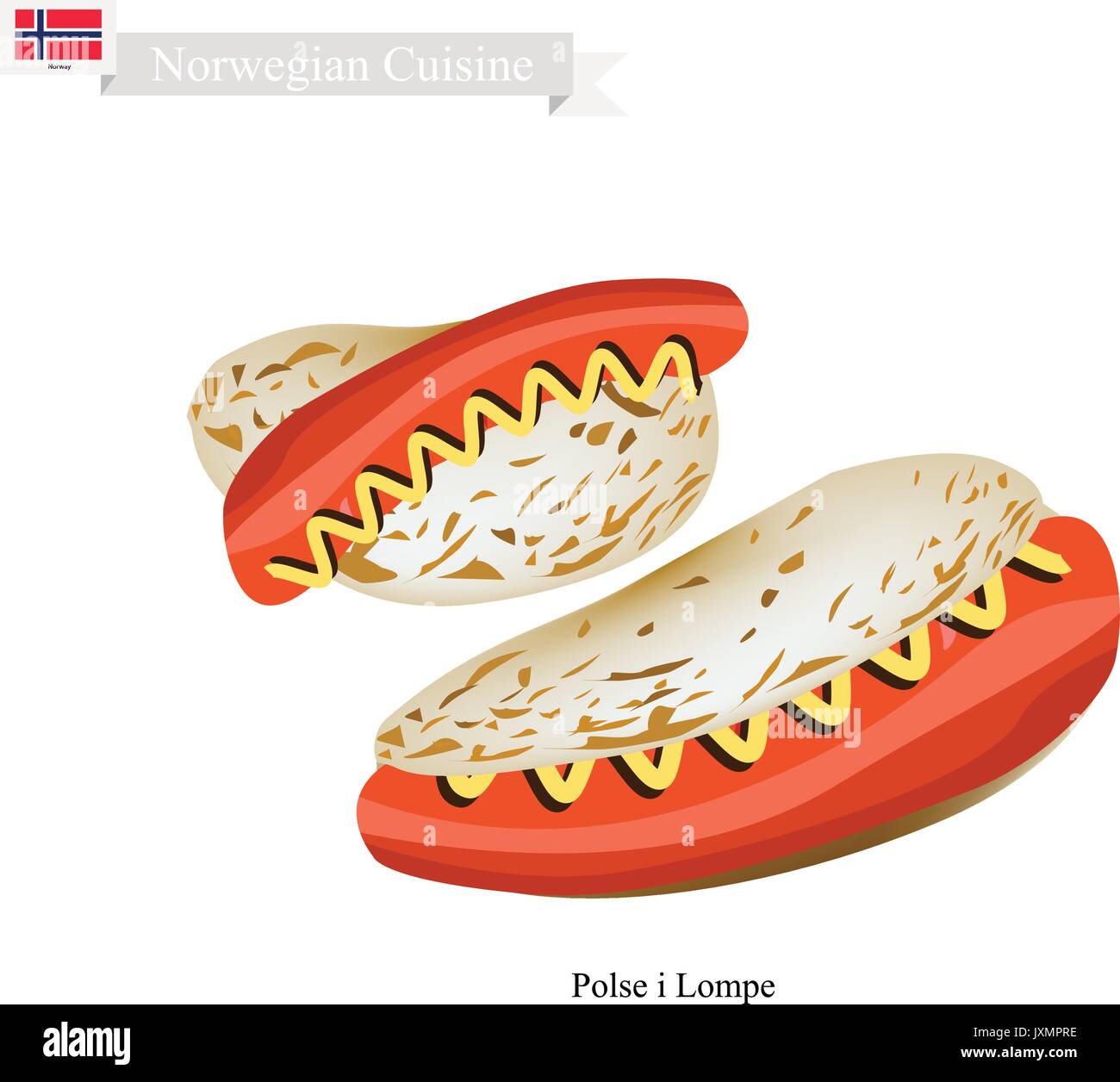 Norwegian Cuisine, Illustration of Polsevogn or Traditional Hot Dog ...