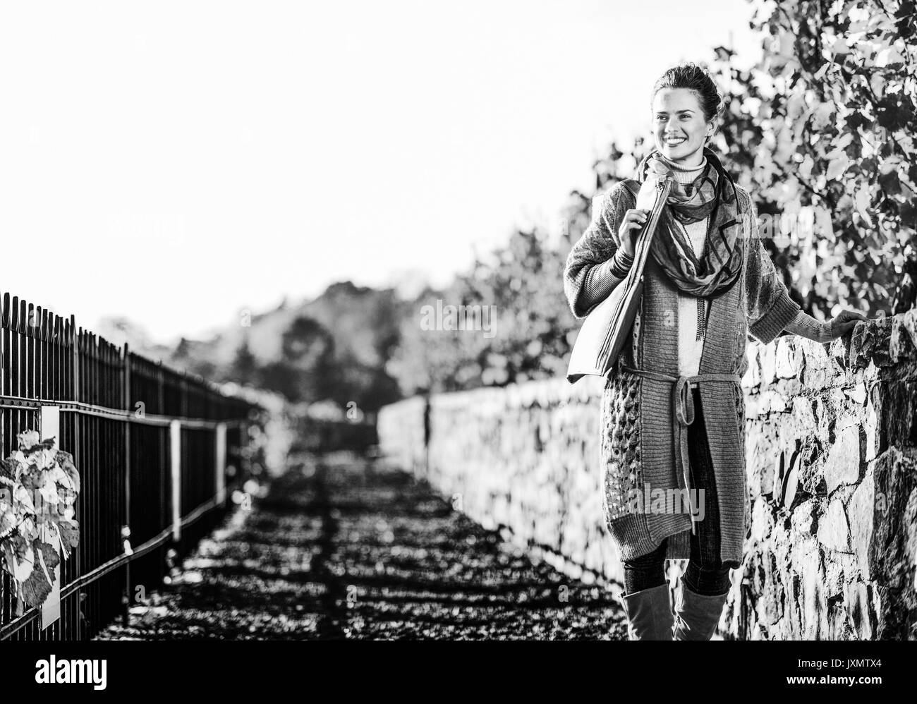 Autumn season happy young Black and White Stock Photos & Images - Alamy