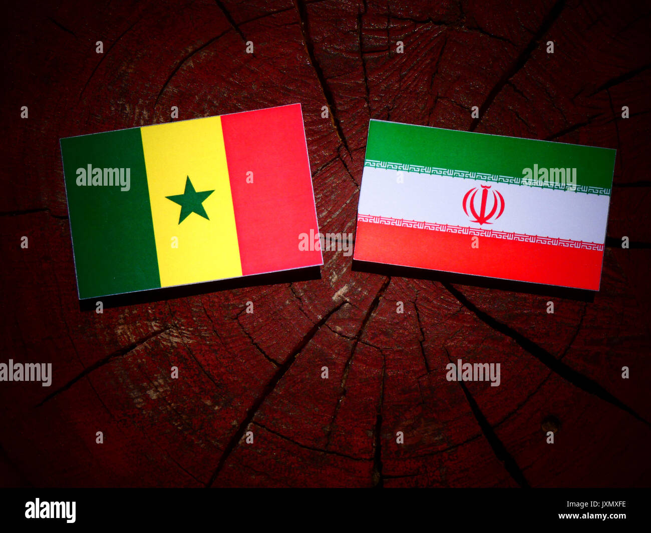 Senegal flag with Iranian flag on a tree stump isolated Stock Photo - Alamy