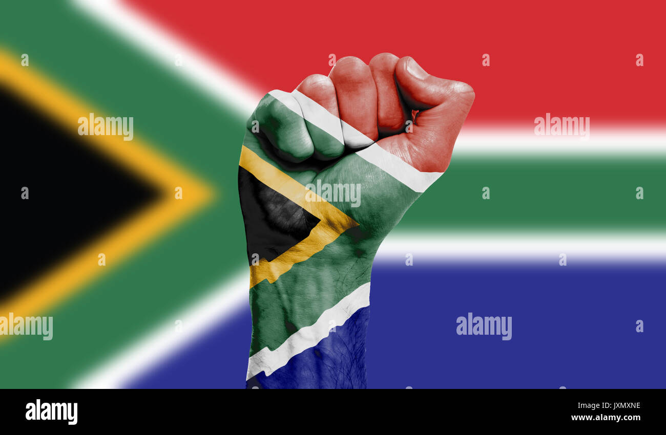 South Africa flag painted on a clenched fist. Strength, Power, Protest ...