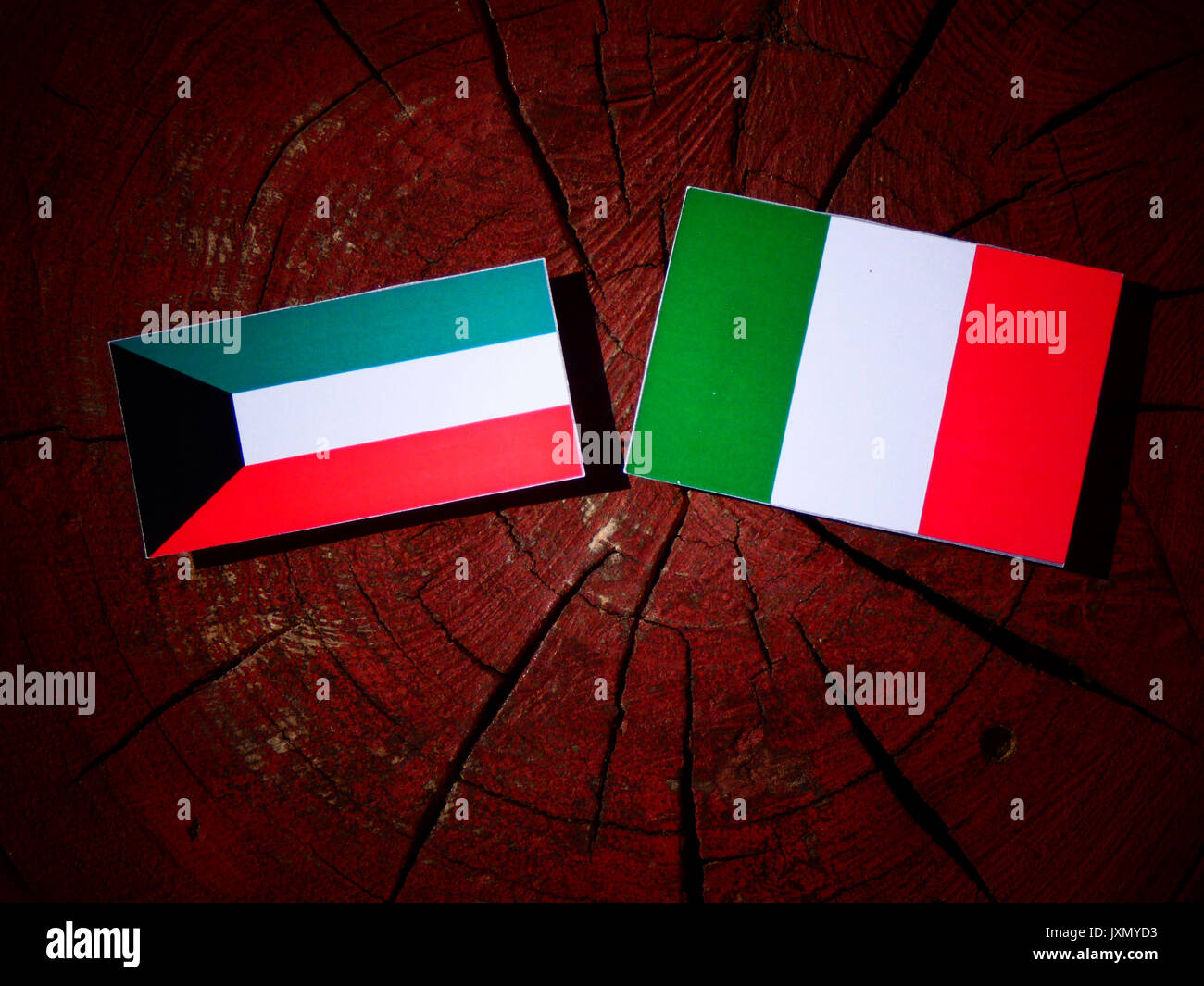 Kuwaiti flag with Italian flag on a tree stump isolated Stock Photo - Alamy