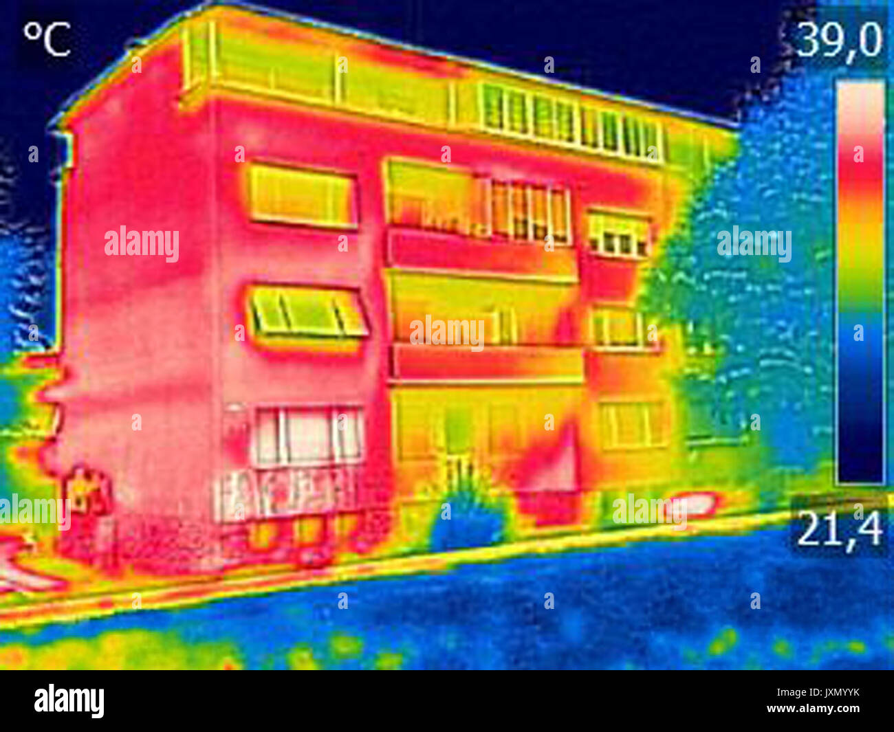 Infrared thermovision image showing lack of thermal insulation on ...
