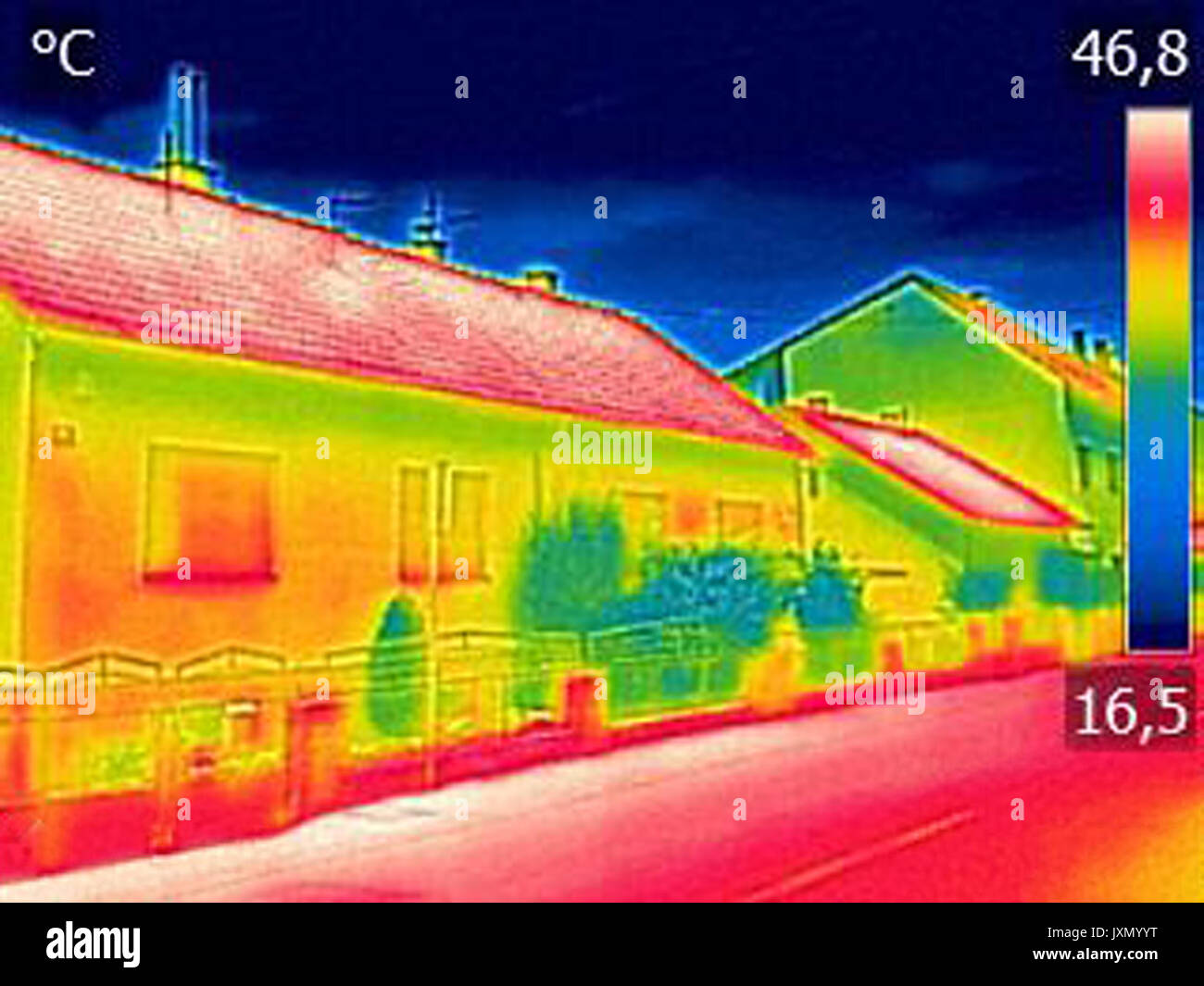 Infrared thermovision image showing lack of thermal insulation on ...