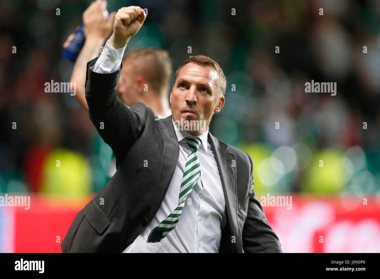 Celtic manager Brendan Rodgers acknowledges the fans after the UEFA ...