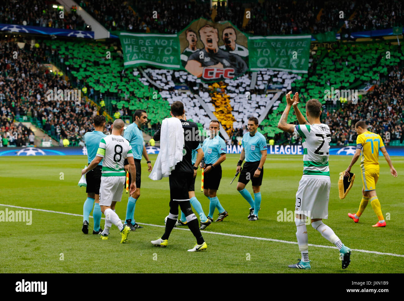 Both teams walk out for the UEFA Champions League Play-Off, First Leg ...