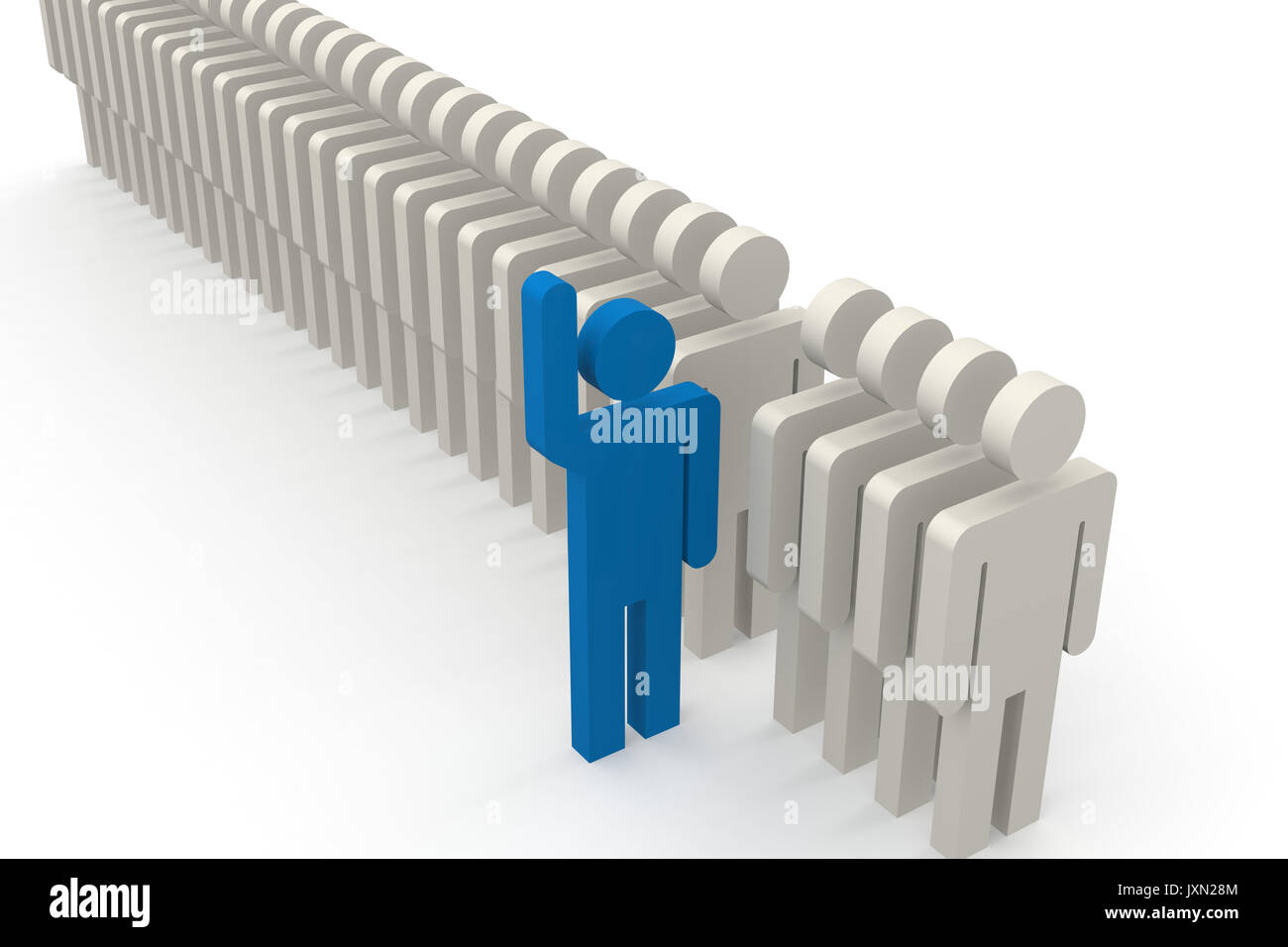 Blue man stand out of a line of queue image with hi-res rendered ...