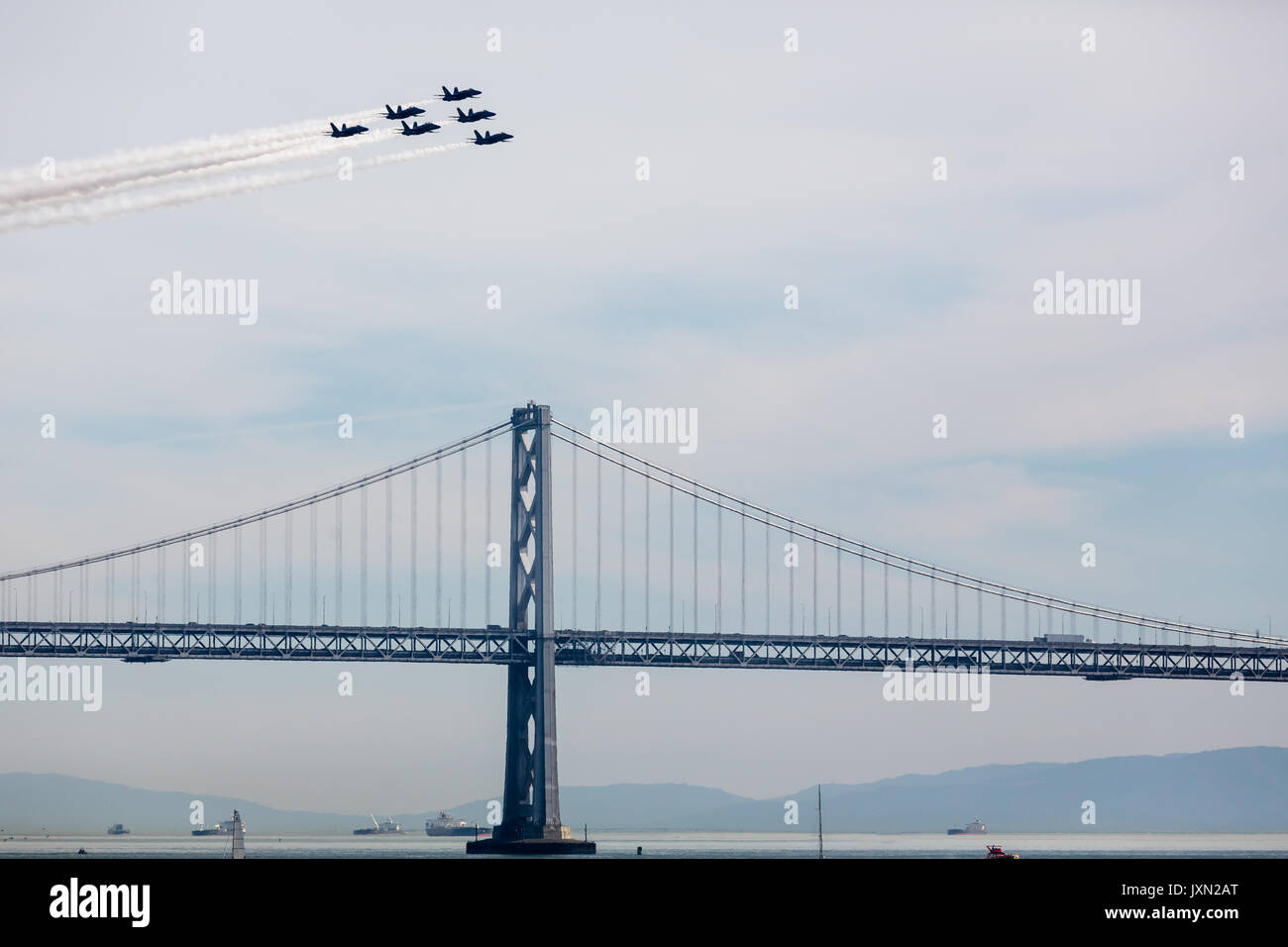 Airshow during Fleet Week in San Francisco Bay over Golden Gate Bridge ...