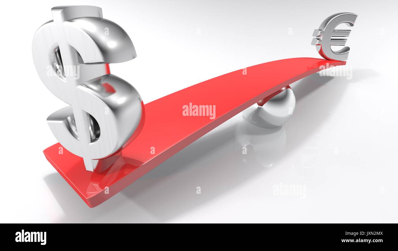 Euro and Dollar symbols at opposite sides of a balanced plane Stock ...