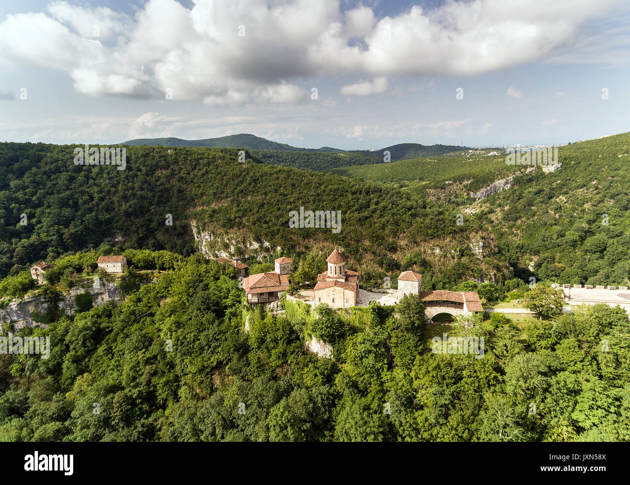 AERIAL. Old monastery hiding in the forests, also known as Motsameta ...