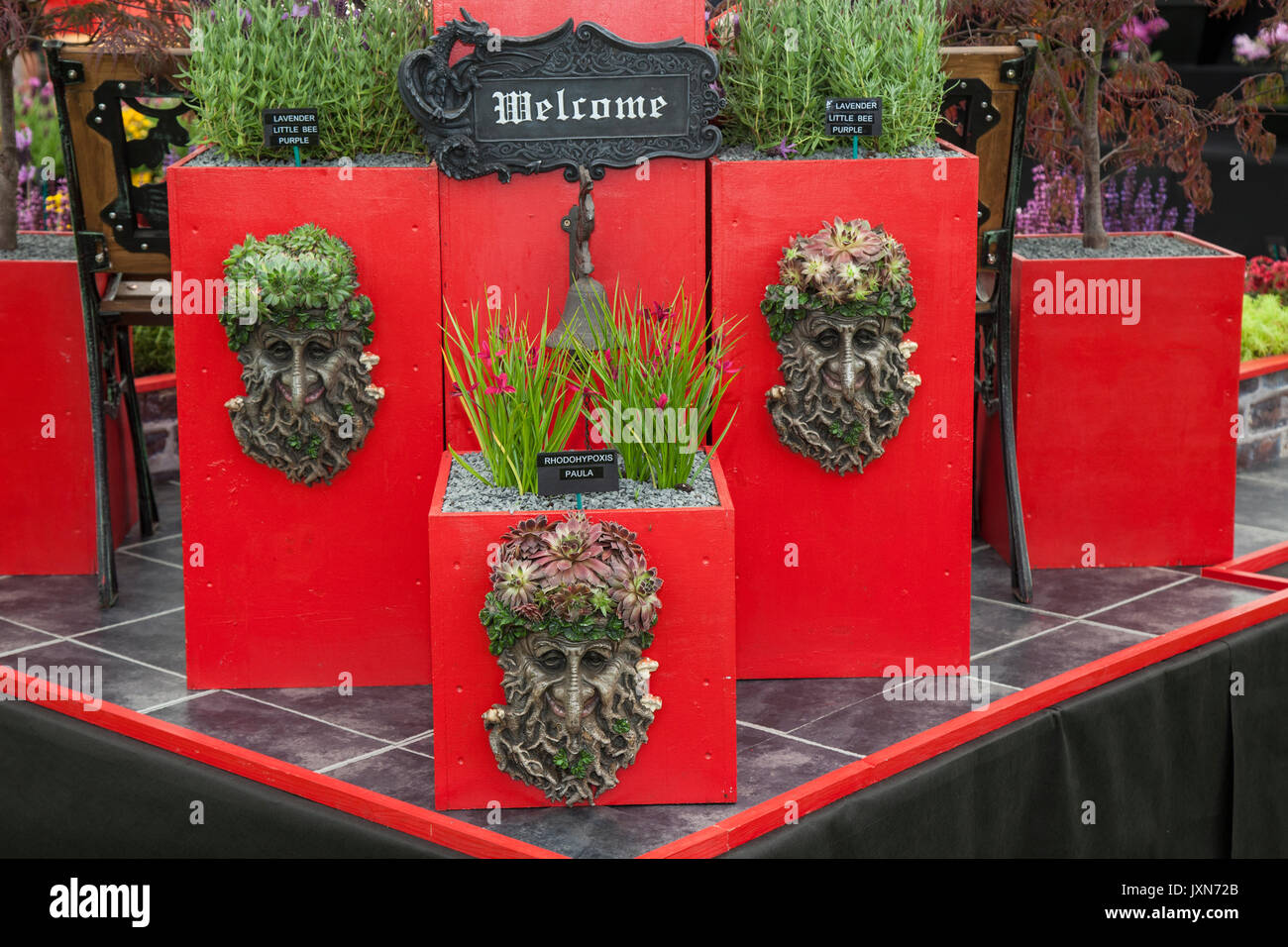 Red planters, Welcome Sign, plant containers in Southport, Merseyside ...