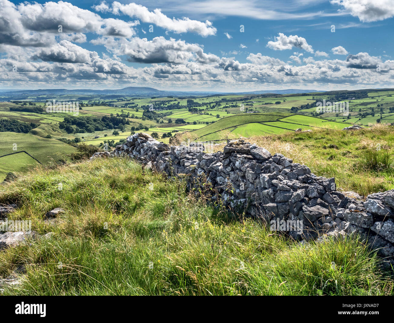 View from above Gordale Scar across Malhamdale toward Pendle Hill ...
