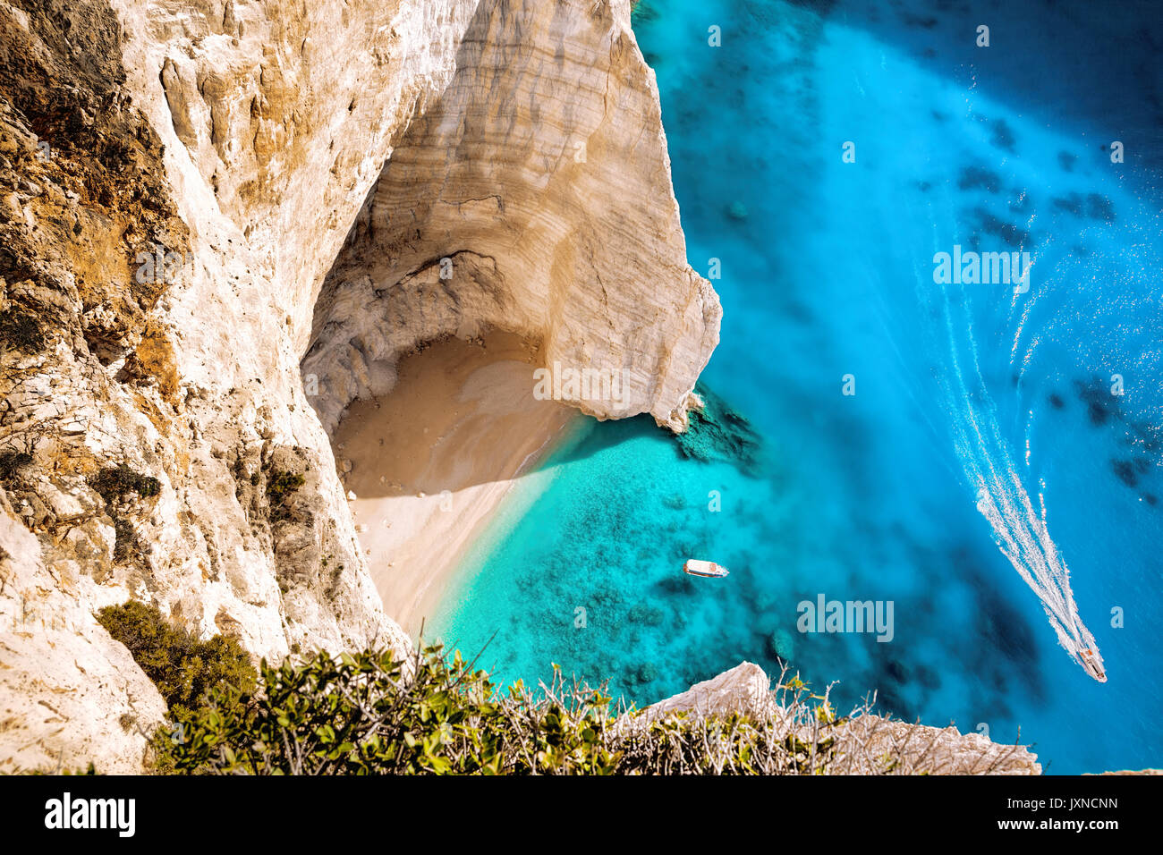 Navagio beach with shipwreck on Zakynthos island in Greece Stock Photo ...