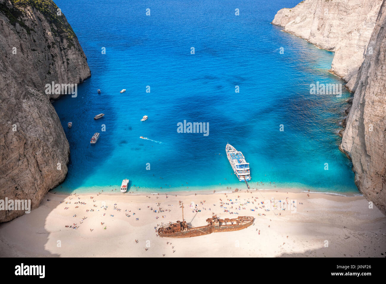 Navagio beach with shipwreck on Zakynthos island in Greece Stock Photo ...