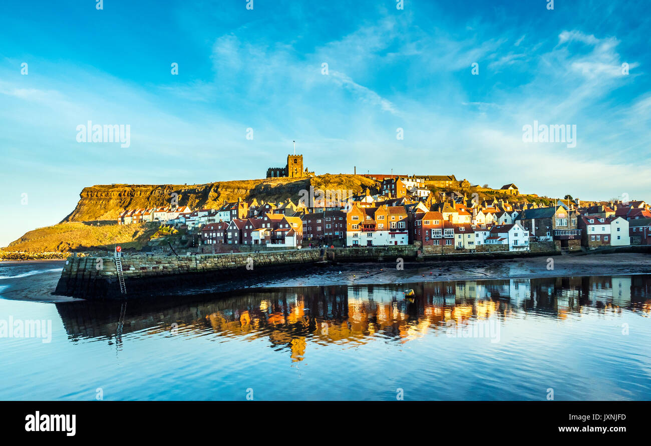 Whitby old town from across the harbour, North Yorkshire Stock Photo ...