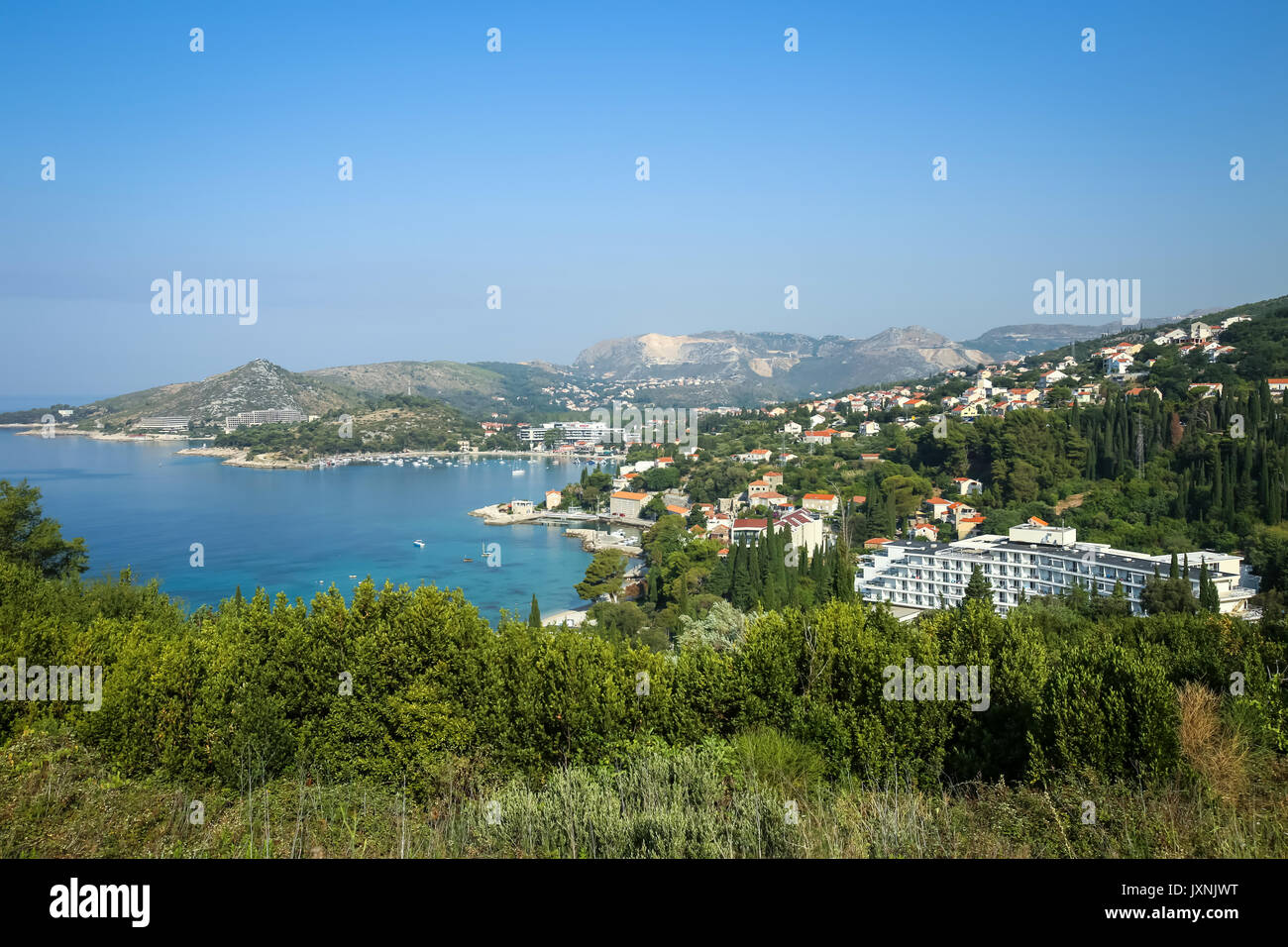 SREBRENO, CROATIA - JULY 21, 2017 : View of the small town Srebreno and ...