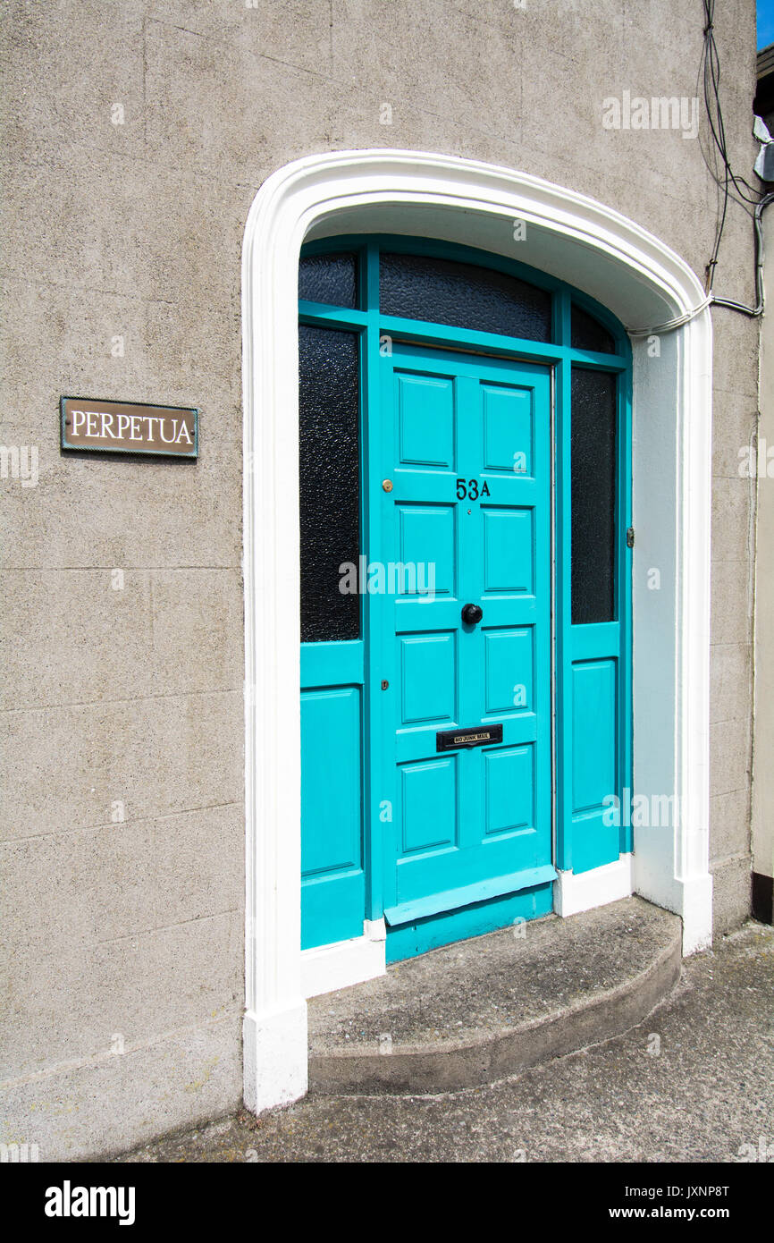 A blue front hall door of a house in Skerries, county Dublin, Ireland ...