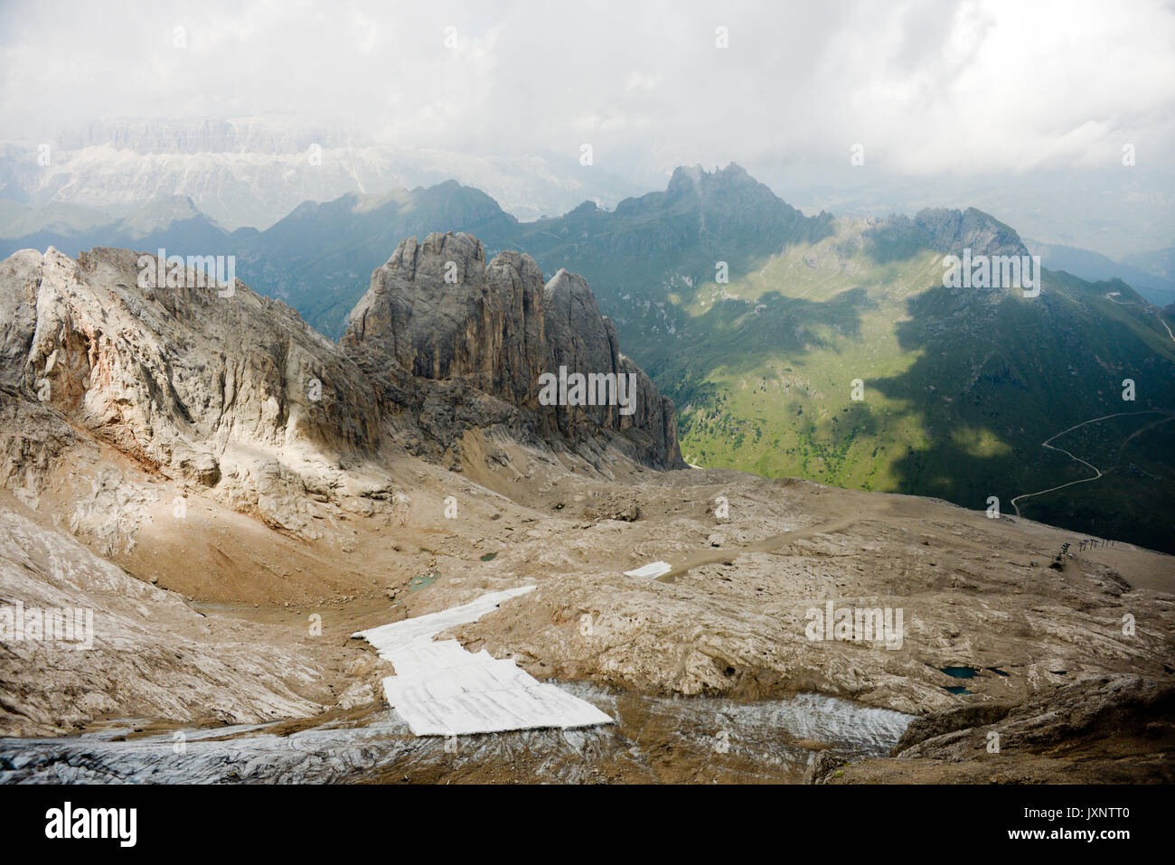 Aerial view of Marmolada glacier, Ghiacciaio della Marmolada, Marmolada ...