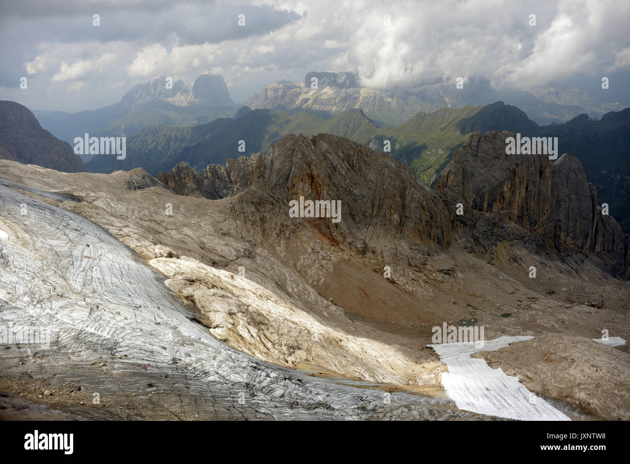 Aerial view of Marmolada glacier, Ghiacciaio della Marmolada, Marmolada ...