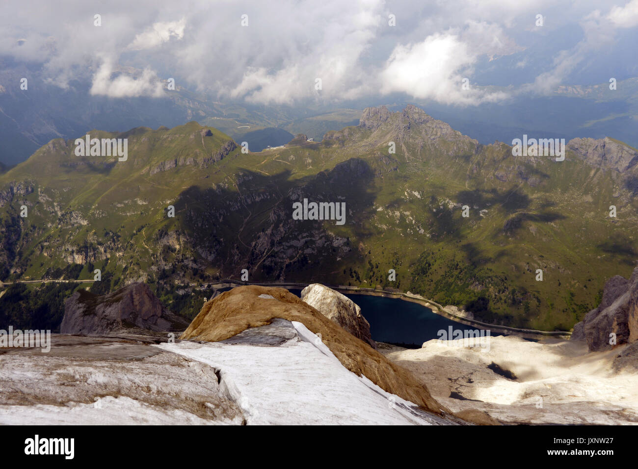 Aerial view of Marmolada glacier, Ghiacciaio della Marmolada, Marmolada ...