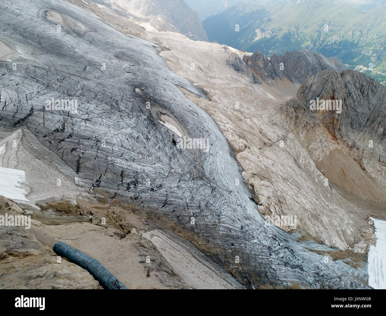 Aerial view of Marmolada glacier, Ghiacciaio della Marmolada, Marmolada ...