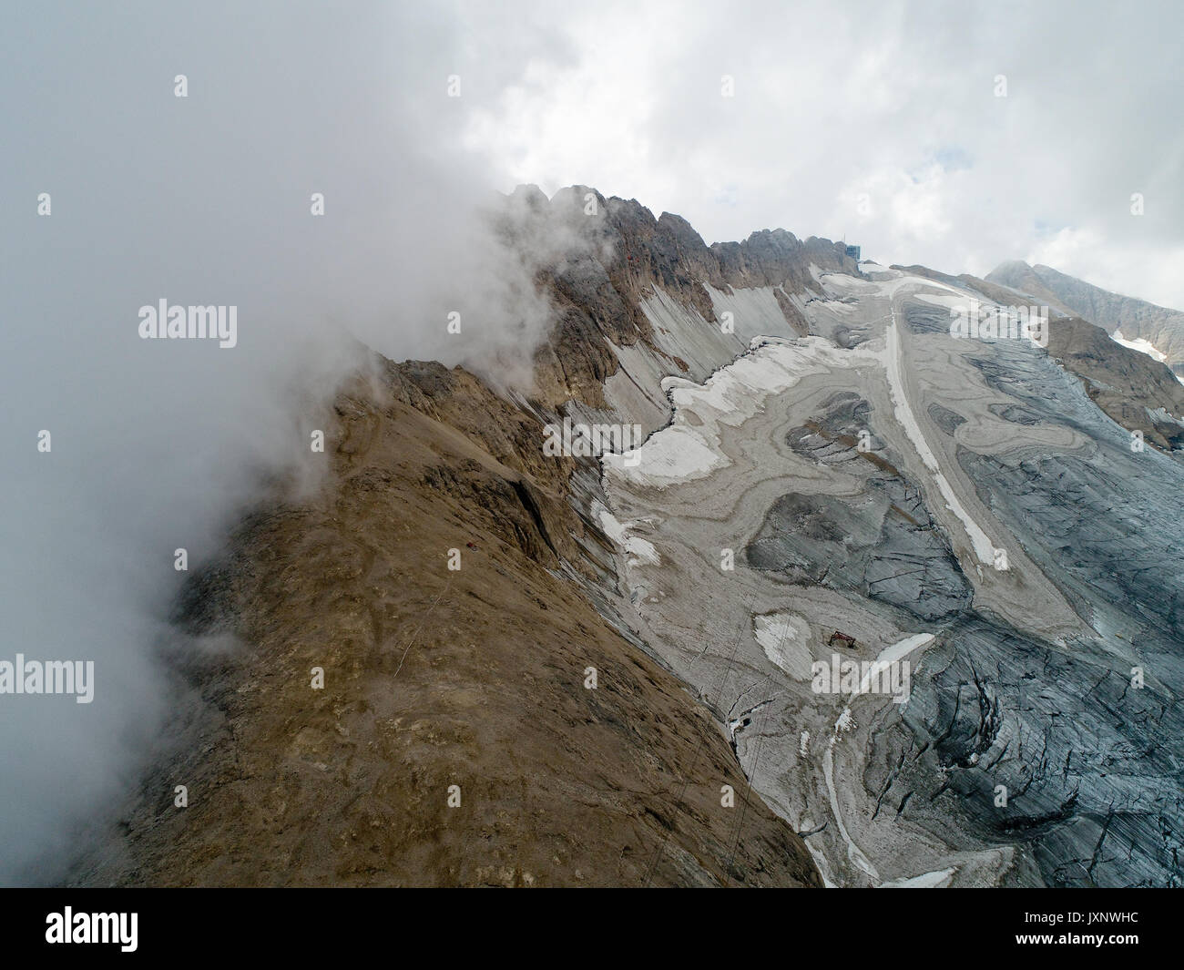 Aerial view of Marmolada glacier, Ghiacciaio della Marmolada, Marmolada ...