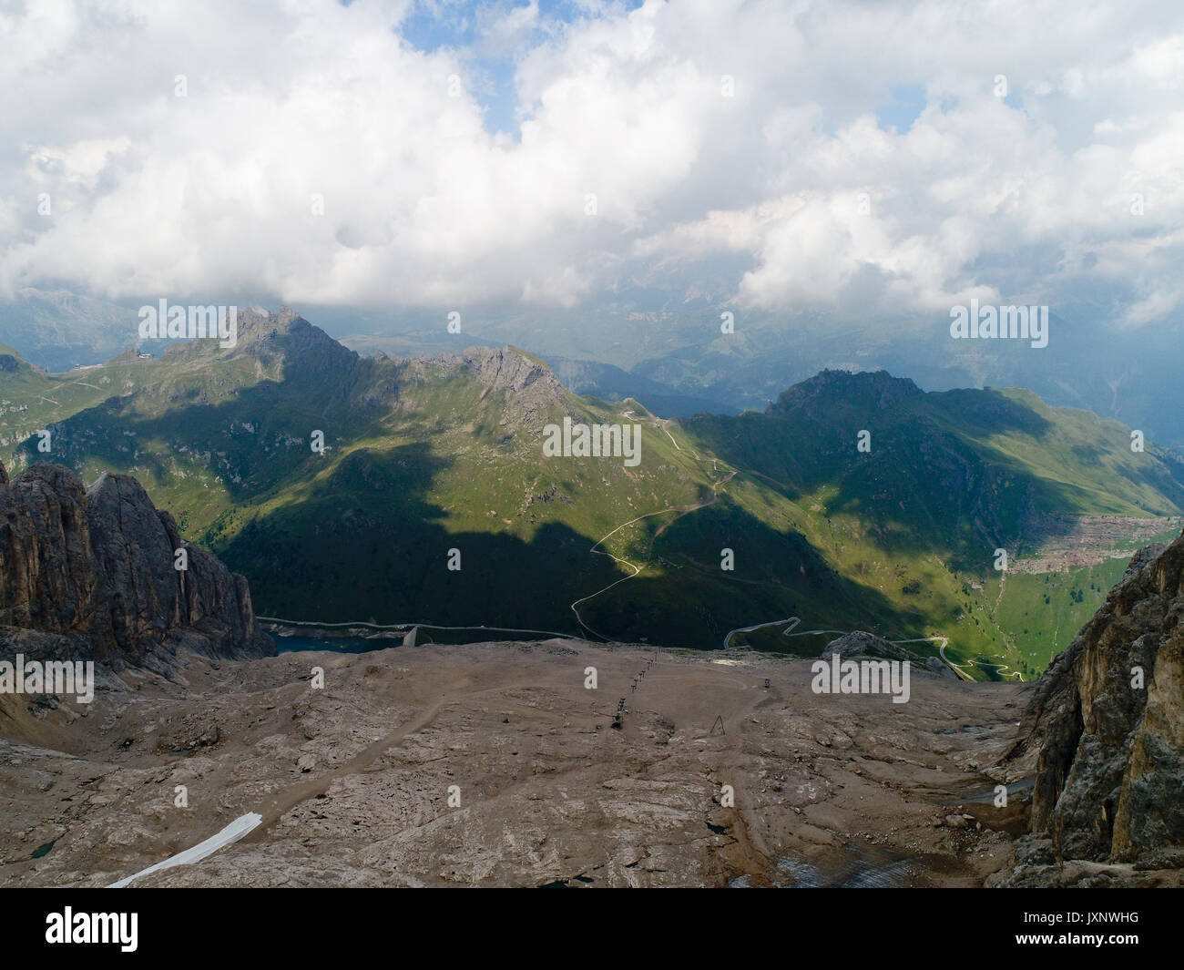 Aerial view of Marmolada glacier, Ghiacciaio della Marmolada, Marmolada ...